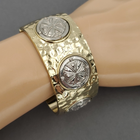 MX | Jewelry | Mx Hammered Gold Tone Silver Cuff Bracelet | Poshmark